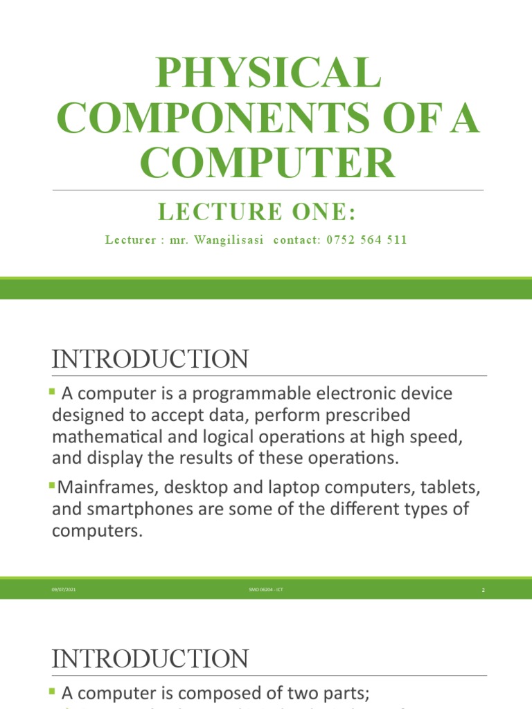 Lecture One - Physical Components of A Computer | PDF | Computer Hardware | Input/Output