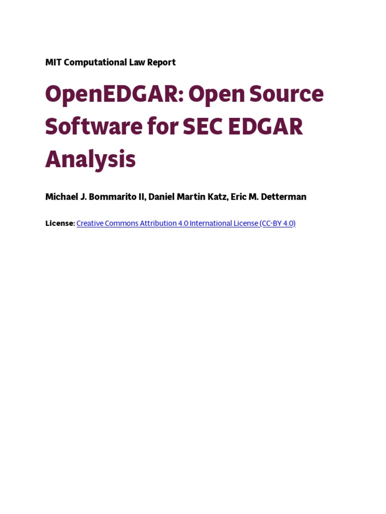 Openedgar: Open Source Software For Sec Edgar Analysis: Mit ...