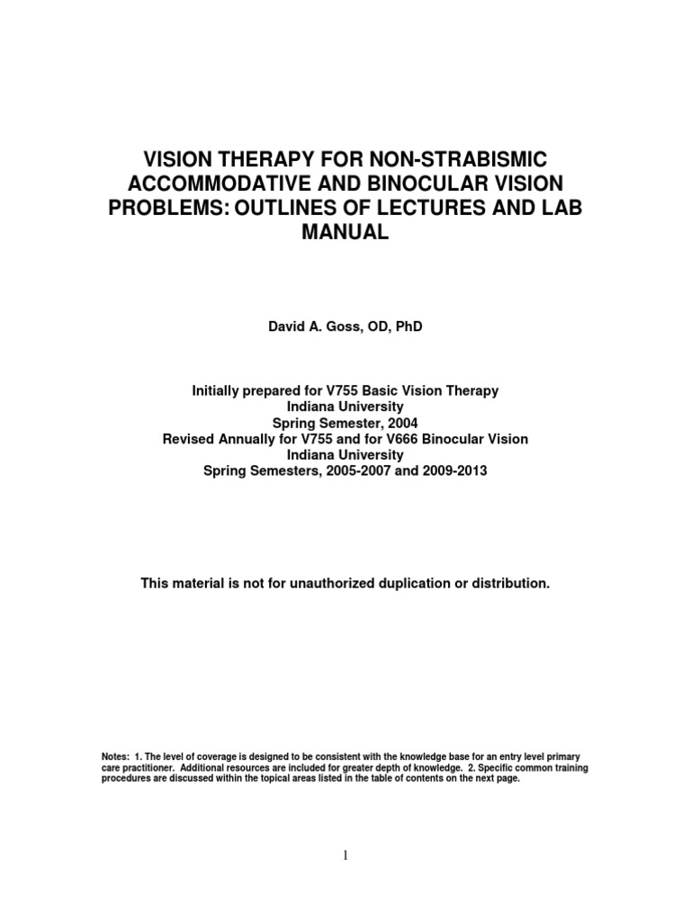 Vision Therapy For Non-Strabismic Accommodative and Binocular Vision Problems: Outlines of ...