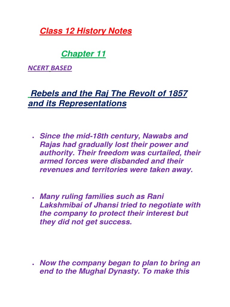 Class 12 History Notes: Rebels and The Raj The Revolt of 1857 and Its ...