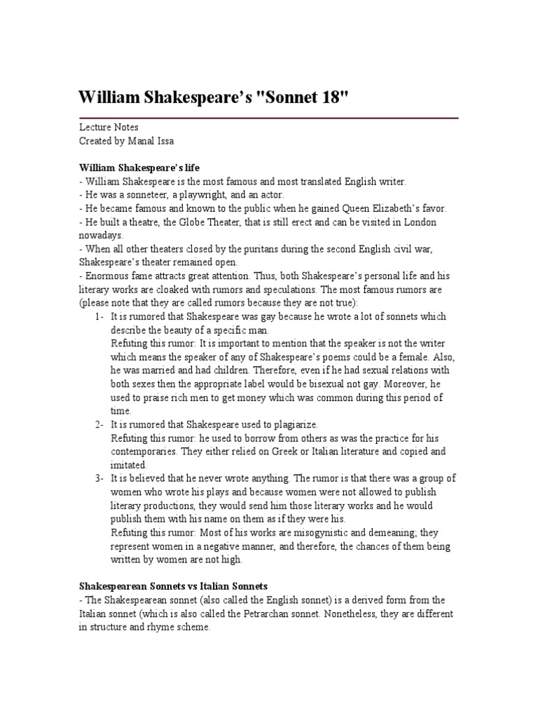 William Shakespeare's Sonnet 18 | PDF | Sonnets | Poetry