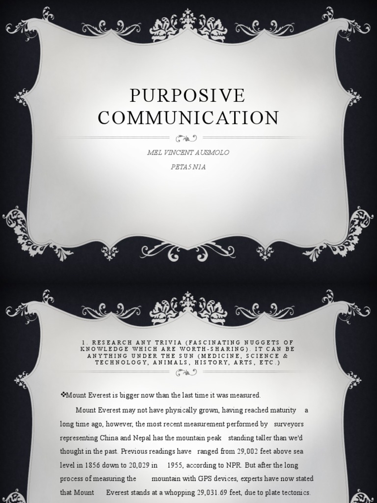 Purposive Communication: Mel Vincent Ausmolo Peta5 N1A | PDF | Science ...