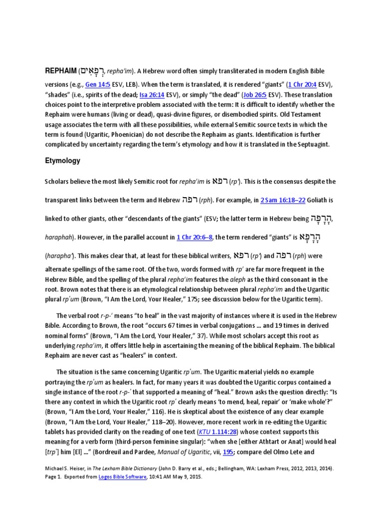 Gen 14:5 1 CHR 20:4 Isa 26:14 Job 26:5: Rephaim | PDF | Hebrew Bible ...