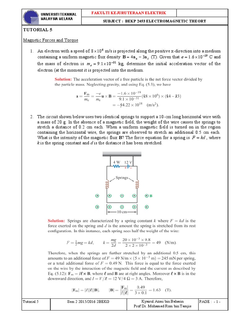 Solutions Tutorial 5 | PDF | Magnetic Field | Inductance