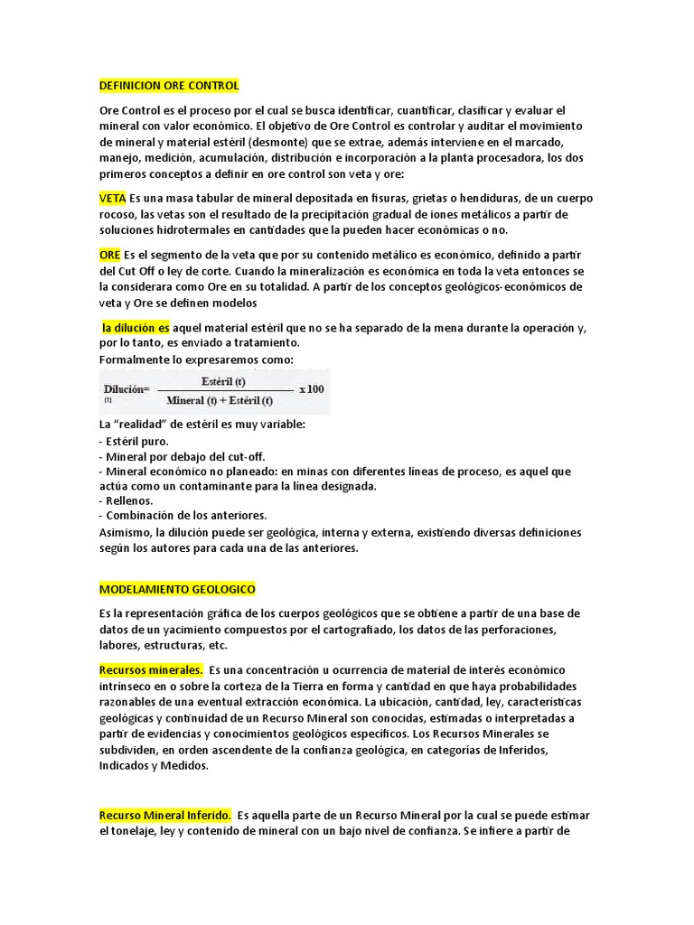Definicion Ore Control | PDF | Minerales | Minería
