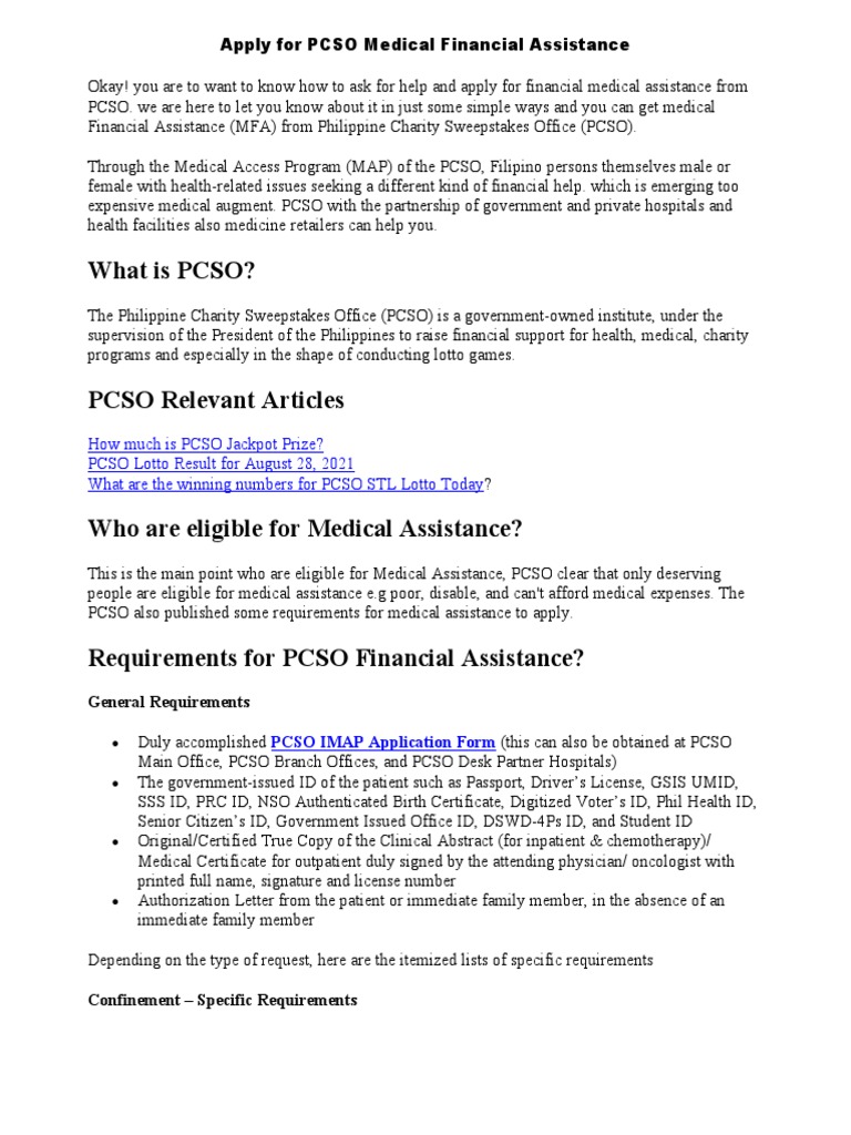 Apply For PCSO Medical Financial Assistance 2021 | PDF | Health Care ...