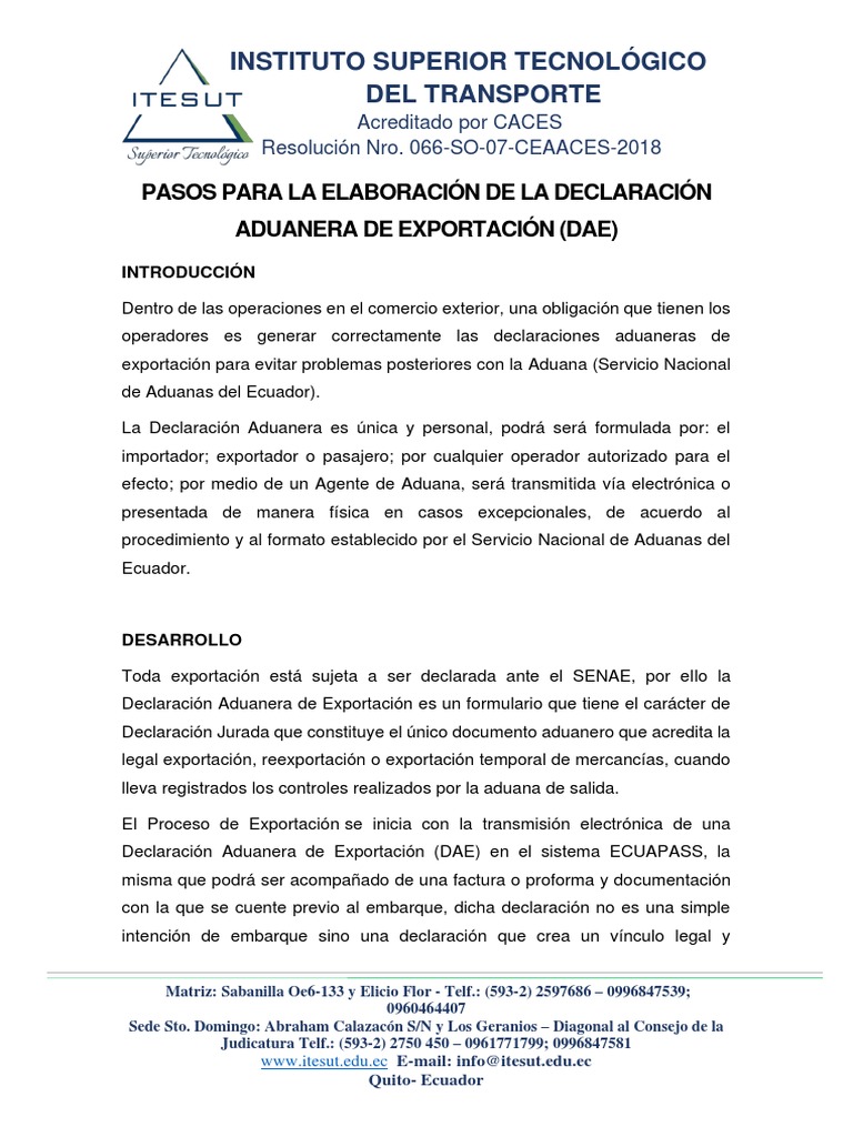 1.5. Registro de La Dae Dentro Del Sistema Ecuapass | PDF | aduana