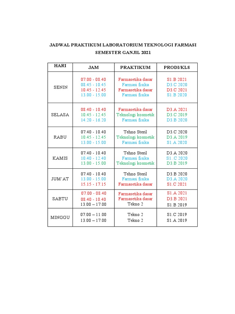 Jadwal Praktikum Laboratorium Farmasi | PDF | Technology & Engineering