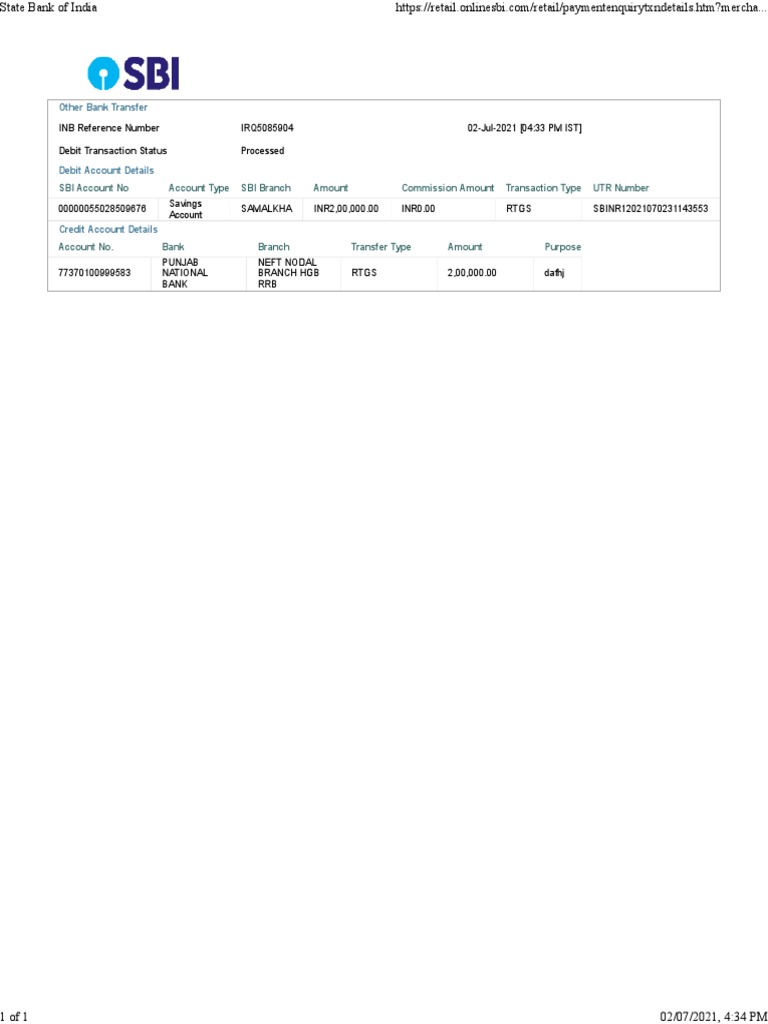 SBI UTR and Reference Number Guide | PDF