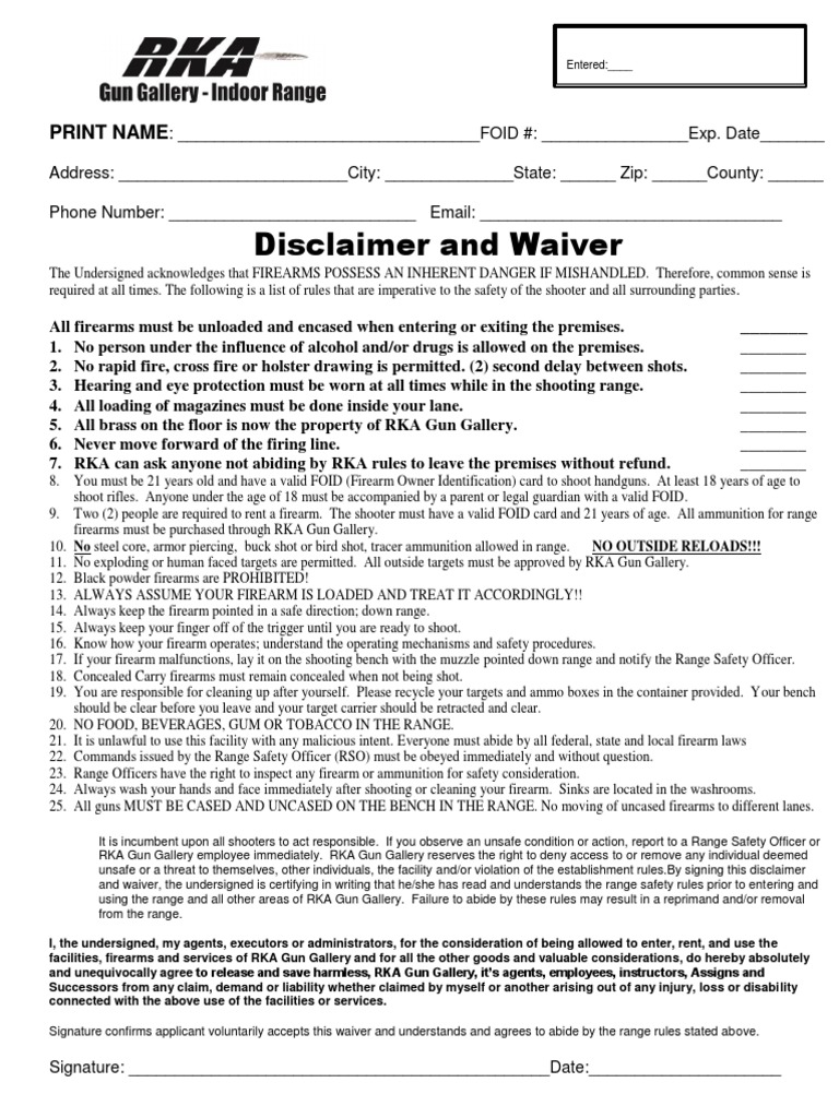 Disclaimer and Waiver: Print Name | PDF | Firearms | Ammunition