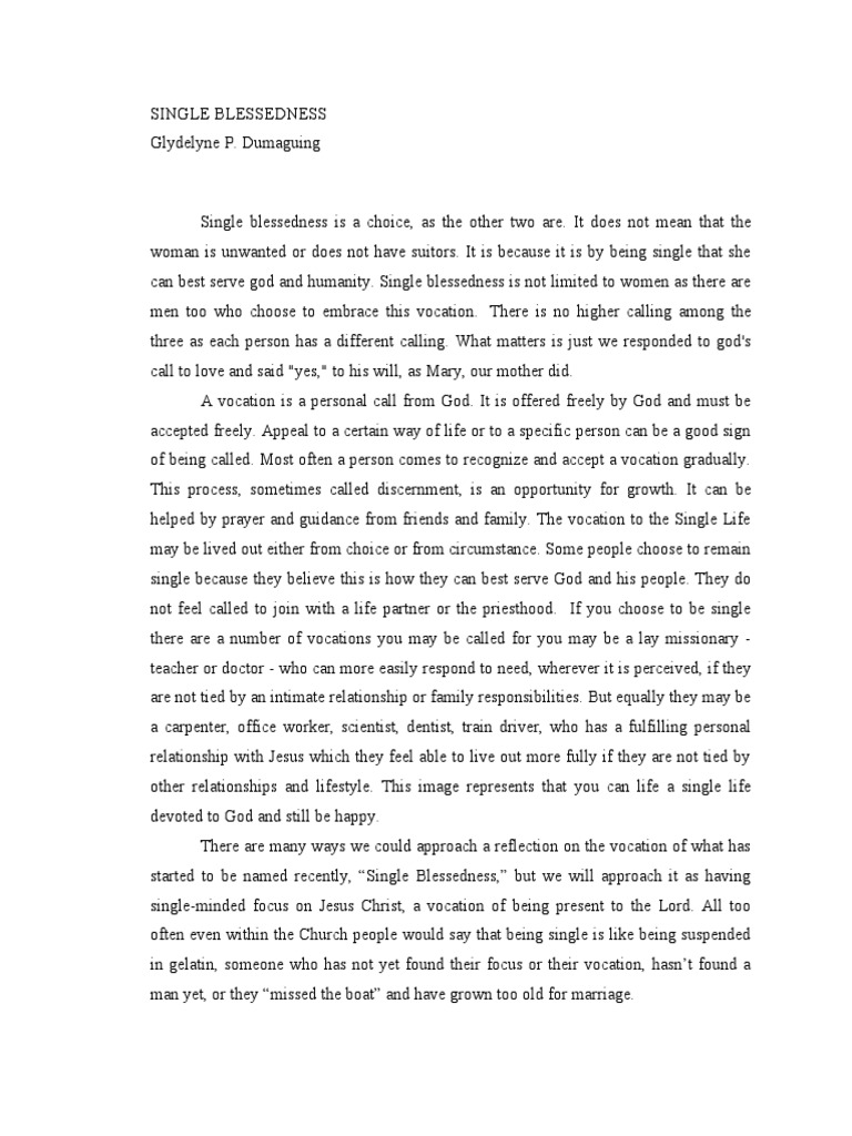 Single Blessedness, Religious Life and Married Life | PDF | Marriage ...