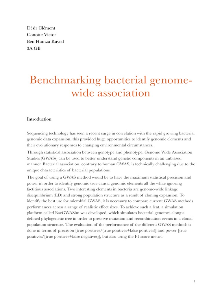 Benchmarking bacterial GWAS methods performance | PDF | Genome Wide ...