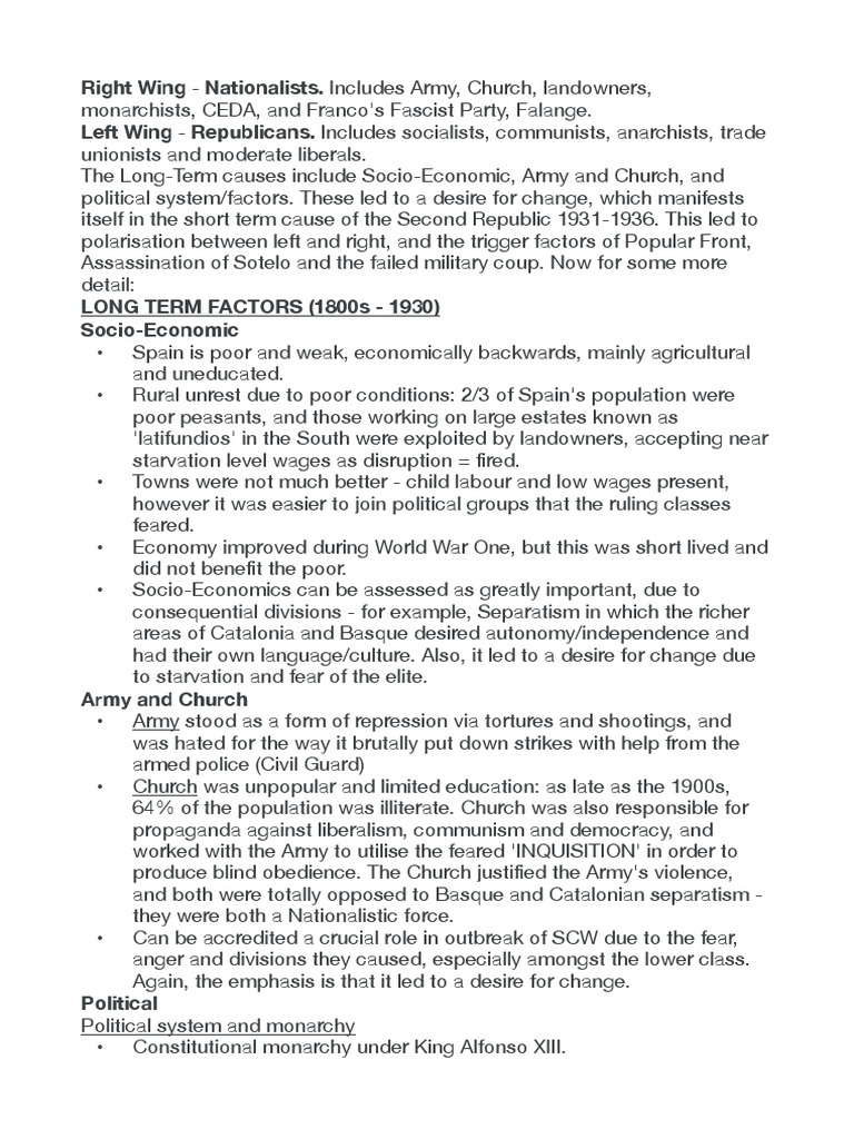Causes of The Spanish Civil War | PDF | Francisco Franco | Political ...