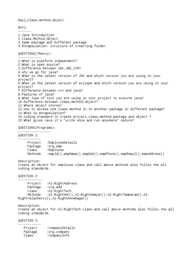 Day 1 Task | Download Free PDF | Java Virtual Machine | Java ...