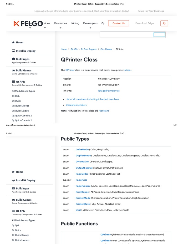 QPrinter Class - QT Print Support - QT Documentation (Pro) | PDF | Printer (Computing) | Computing