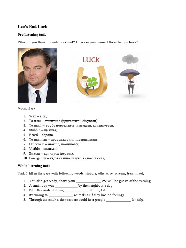 Leo's Bad Luck: Pre-Listening Task | PDF