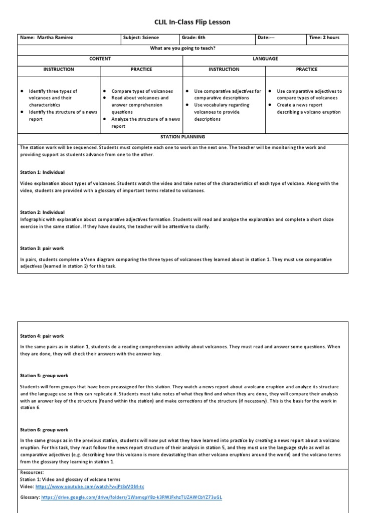 CLIL Lesson on Volcanoes and Adjectives | PDF | Reading Comprehension ...