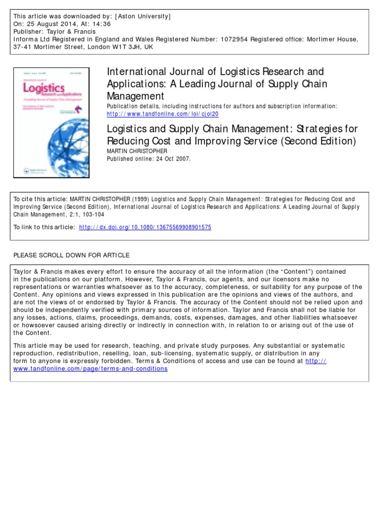 International Journal of Logistics Research and Applications: A Leading ...