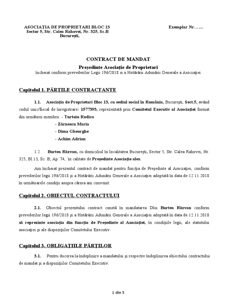 Contract de Mandat Presedinte Asociatie | PDF