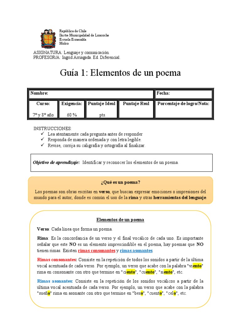 Guías de Poemas Septimo y Octavo | PDF | Rima | Poesía