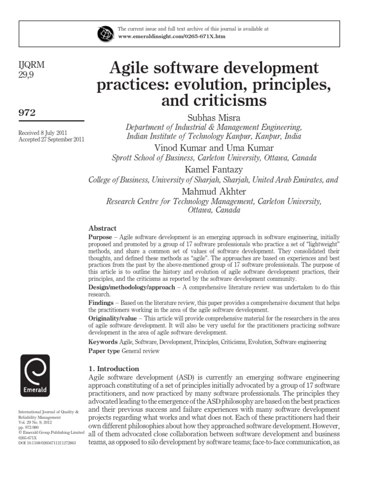 Evolution of Agile Software Practices | PDF | Agile Software ...