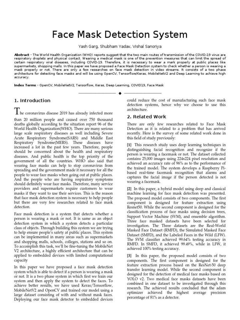 Face Mask Detection System Overview | PDF | Deep Learning | Machine ...