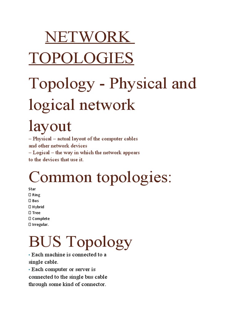 Network Topologies Topology - Physical and Logical Network Layout ...