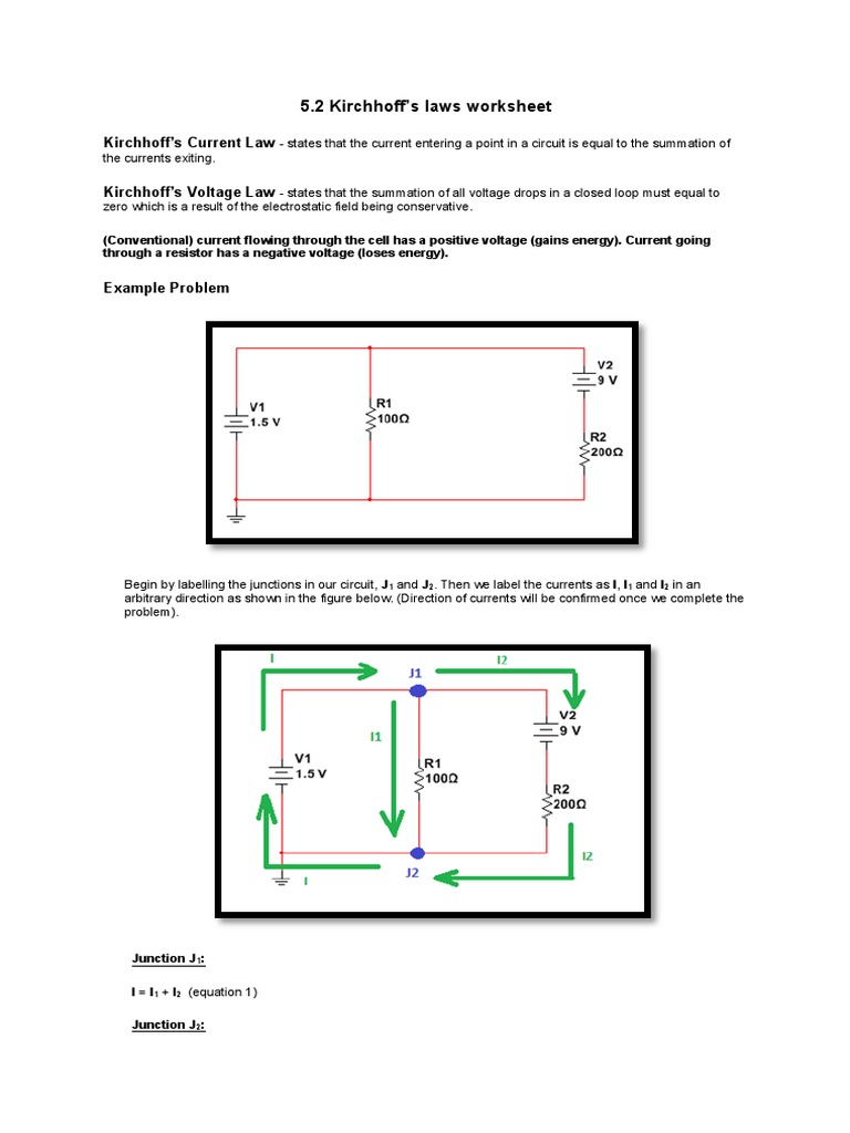 Kirchhoff's Laws Worksheet and Solutions | PDF