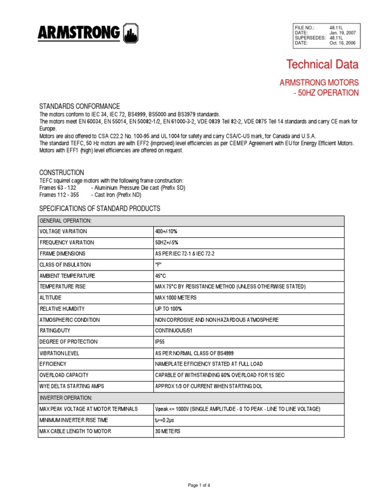 48.11L Motor Data Sheet | PDF | Electromagnetism | Electricity