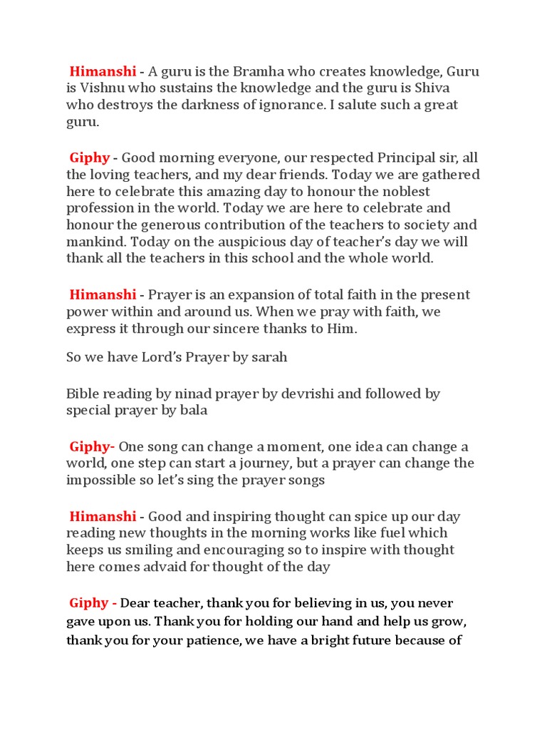 Teachers Day Script | PDF