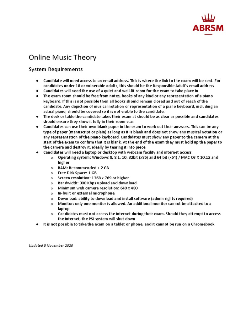 Abrsm System Requirements Online Music Theory From 2020 20oct | PDF ...