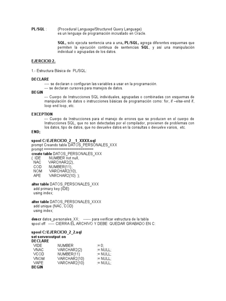 Ejercicio 2 | PDF | Pl / Sql | SQL