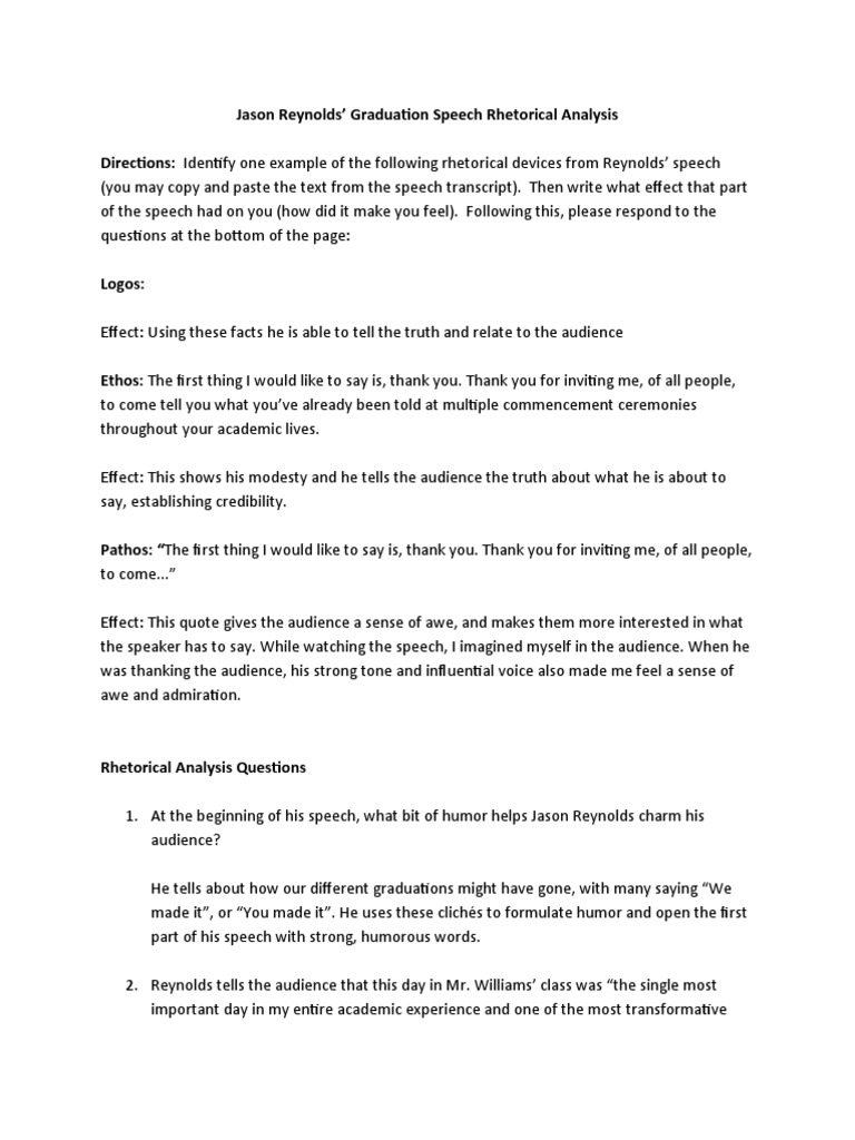 Jason Reynolds Rhetorical Analysis - Honors | PDF | Rhetoric