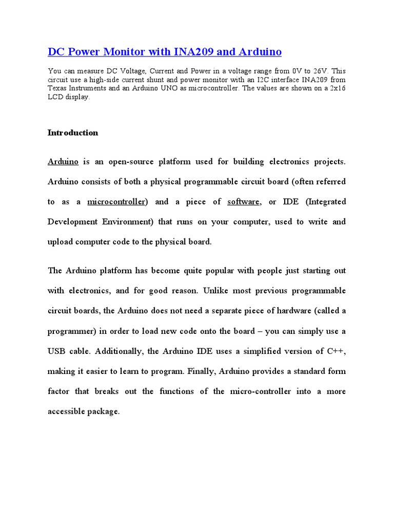 DC Power Monitor With INA209 and Arduino | PDF | Arduino | Rectifier