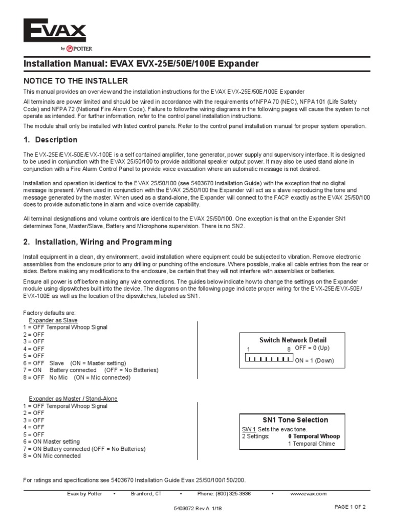 EVAX 25/50/100 Expander Installation Guide | PDF | Electrical ...