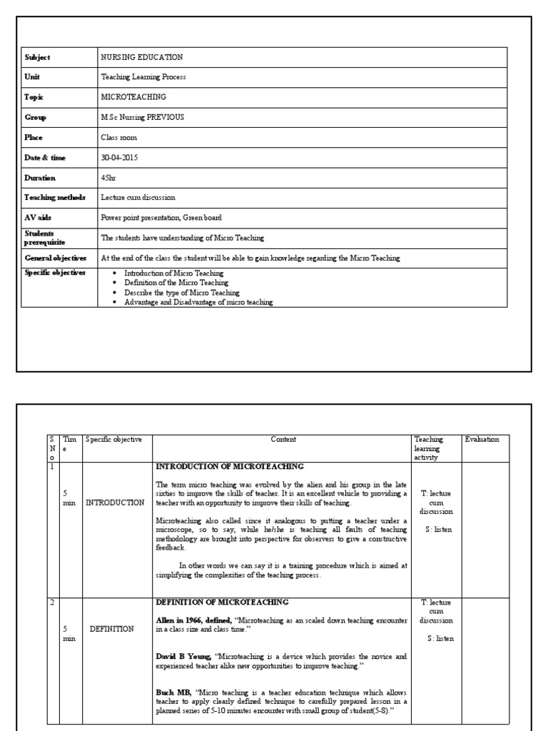 Nursing Education Microteaching Guide | PDF | Teachers | Lecture