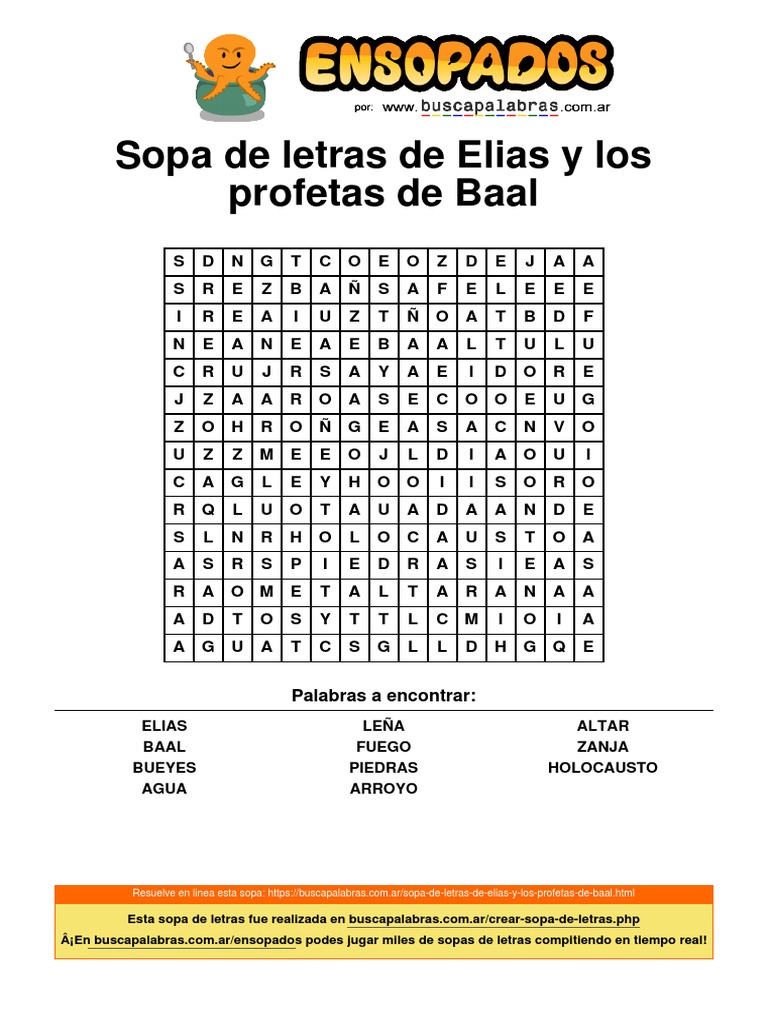 Sopa de Letras de Elias y Los Profetas de Baal | PDF