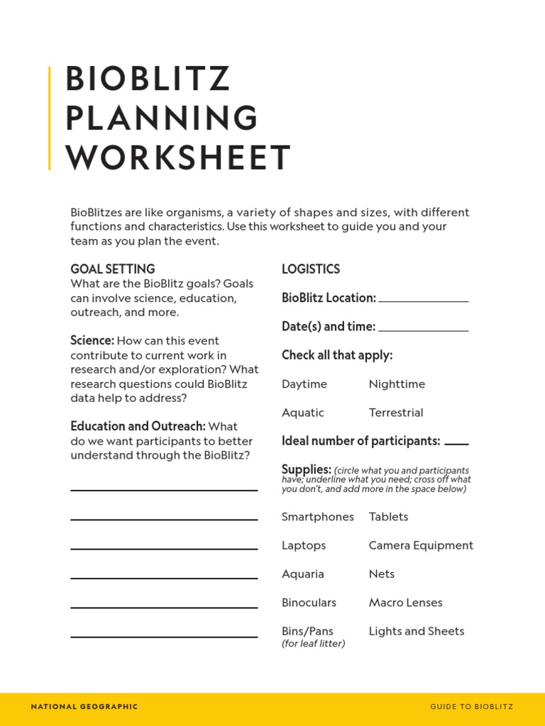 2019 BioBlitz Guide - Planning Worksheet | Download Free PDF | Computing