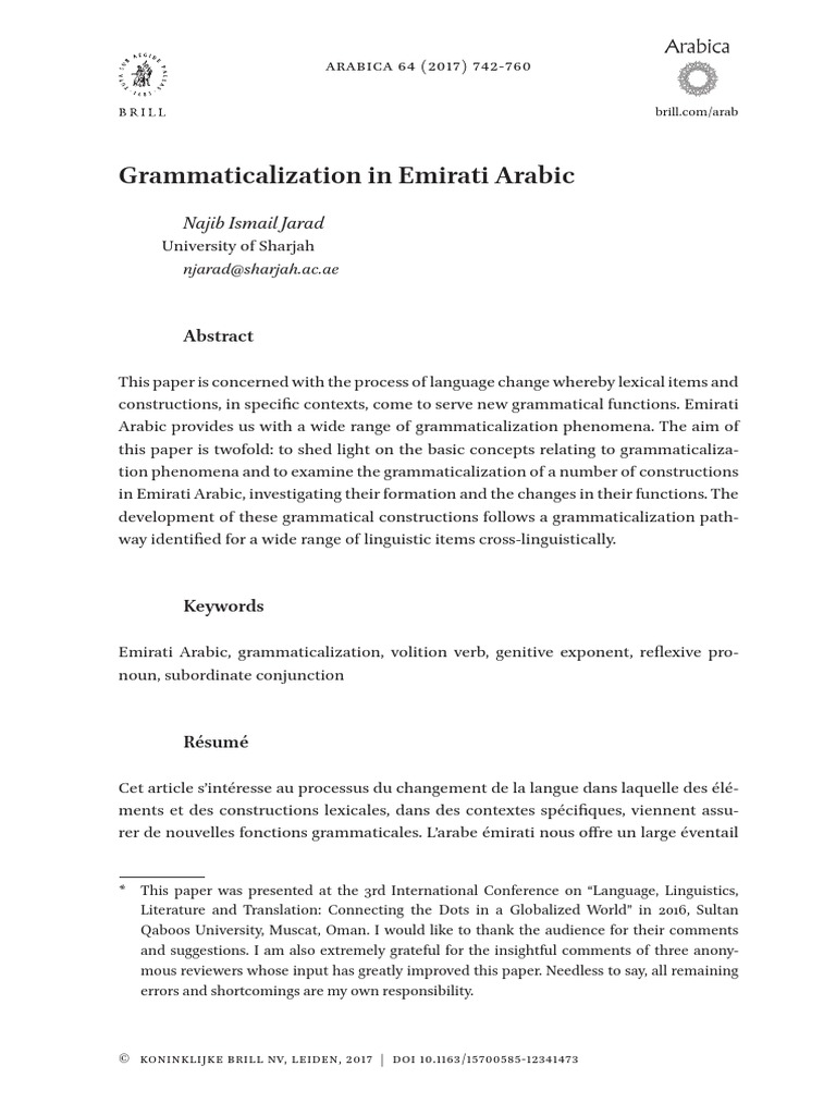 Grammaticalization in Emirati Arabic | PDF | Syntax | Semantics