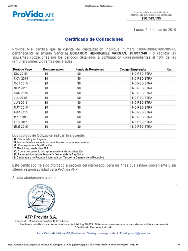 Sucursal Virtual - Portal ProVida AFP | PDF | Economía demográfica | Chile