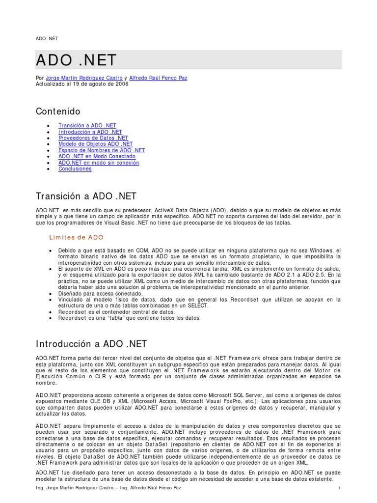 ADONET | PDF | Active X Data Objects | Servidor SQL de Microsoft