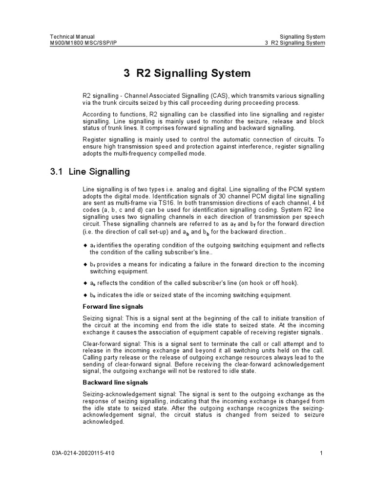 3-R2 Signalling | PDF | Telephone Exchange | Telecommunications Engineering