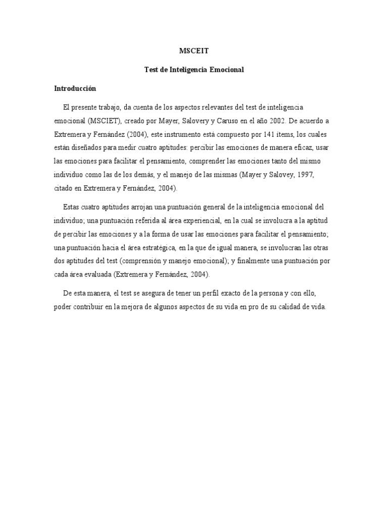 MSCEIT Test de Inteligencia Emocional | PDF | Las emociones | Inteligencia