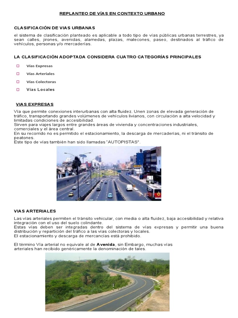 Clasificación y Replanteo de Vías Urbanas | PDF | Curva | Topografía