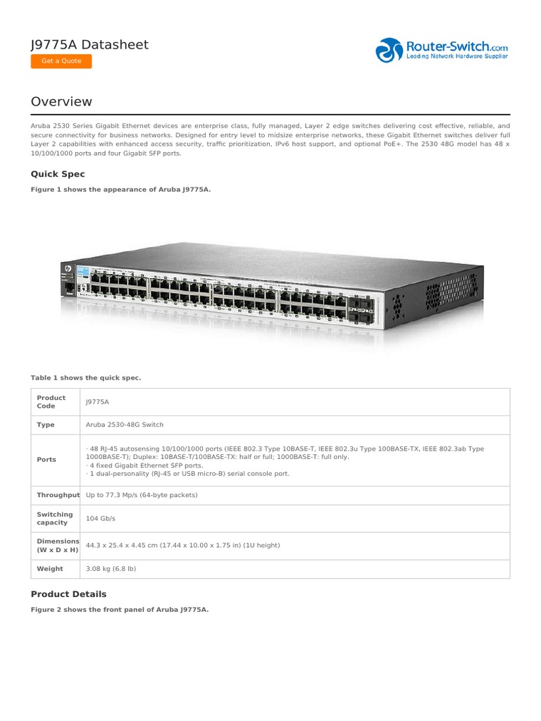 J9775A Datasheet: Quick Spec | PDF | Ethernet | Computer Network