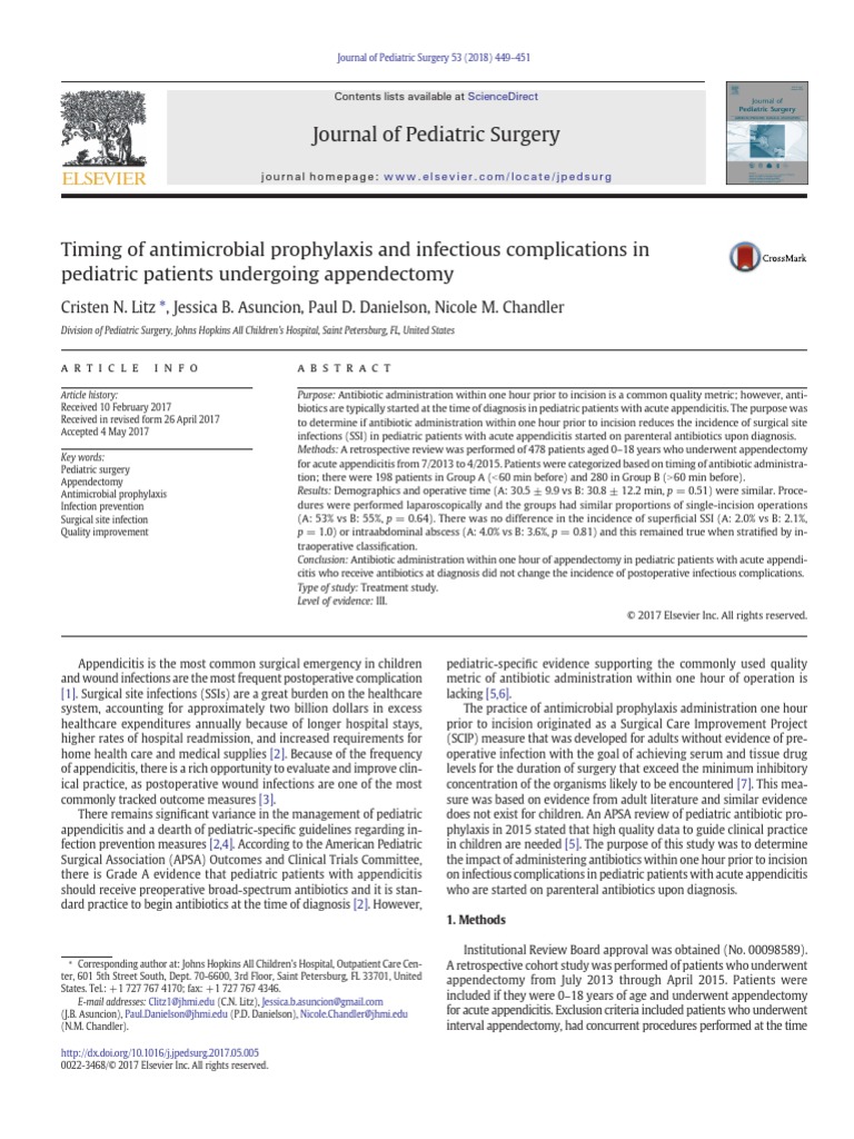 Timing of Antimicrobial Prophylaxis and Infectious Complications in ...