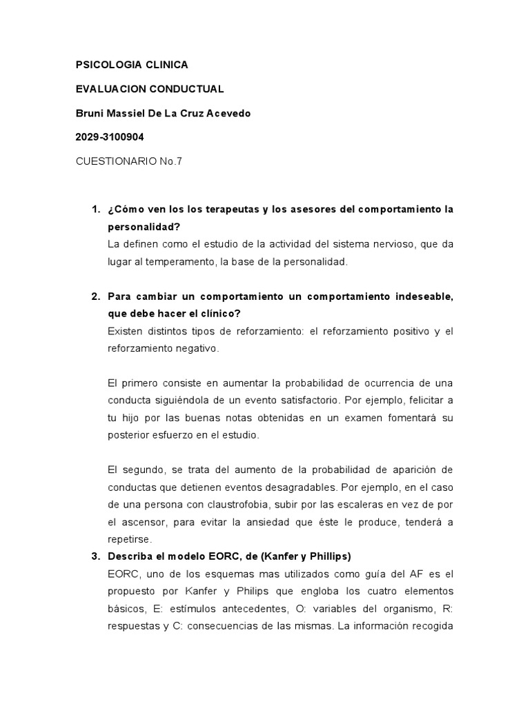 Cuest 7 Psico Clinica Eva Conduct | PDF | Observación | Comportamiento