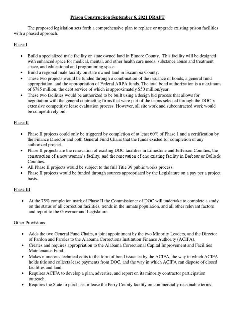 Prison Plan Draft Summary | PDF | Prison | Phases Of Clinical Research
