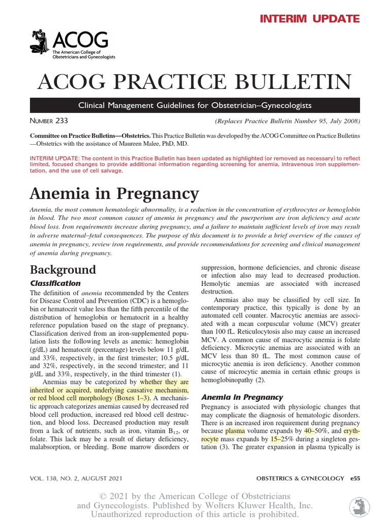 Anemia Pregnancy ACOG 2021. | PDF | Anemia | Pregnancy