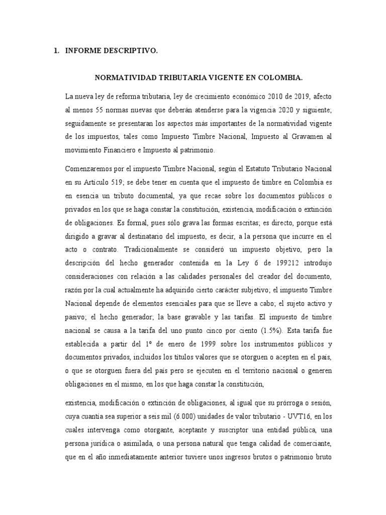Informe Descriptivo | PDF | Impuestos | Bienes (Ley)